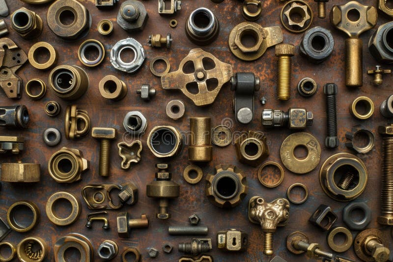 Assorted Metal Parts Displayed on a Table, Suitable for Industrial ...