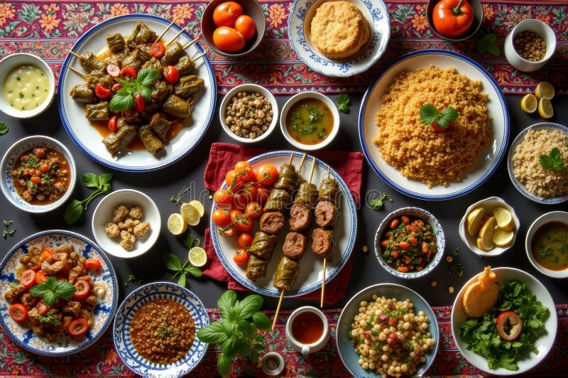 Assorted Middle Eastern Cuisine with Stuffed Grape Leaves and Couscous ...