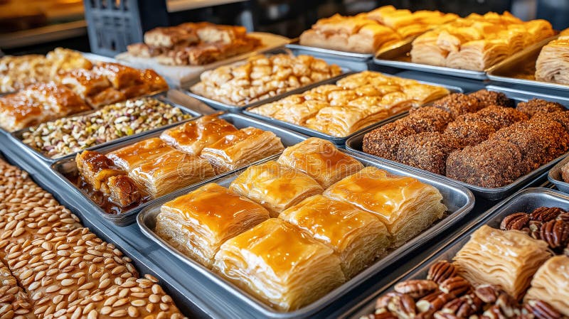 Assorted Middle Eastern Pastries with Honey Glazed Baklava and Nuts in ...