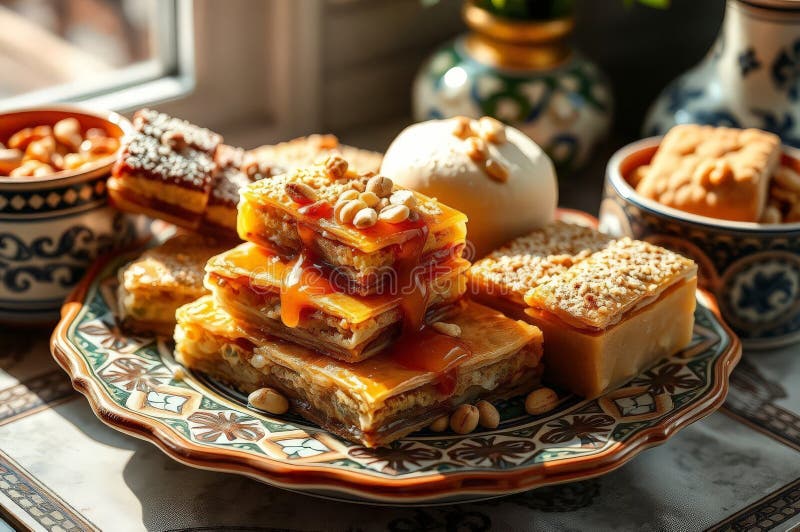 Assorted Middle Eastern Sweets Display Stock Illustration ...
