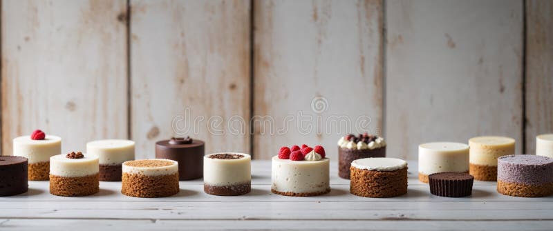 Assorted Mini Cakes on Wooden Background Stock Photo - Image of cakes ...