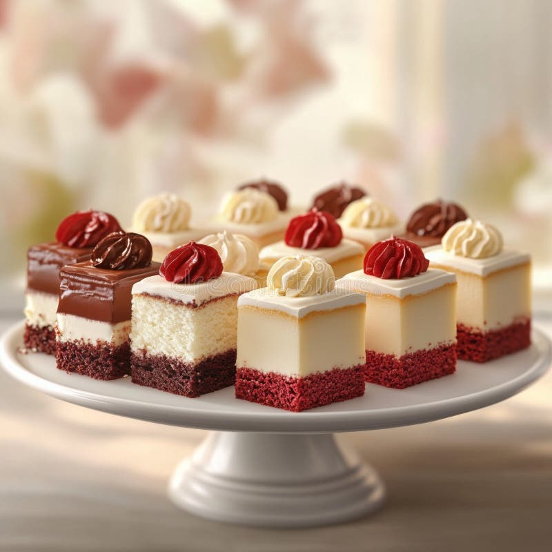 Assorted Mini Cheesecake and Red Velvet Desserts on Cake Stand. Stock ...