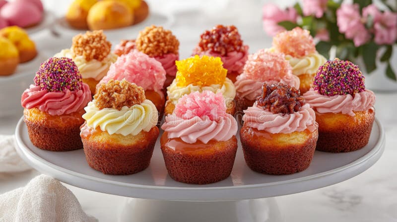 Assorted Mini Cupcakes with Colorful Frosting and Toppings Stock Illustration - Illustration of ...