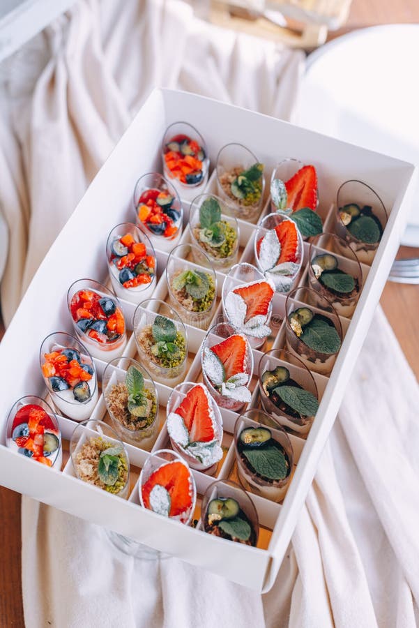 Assorted Mini Desserts in Box Display Stock Photo - Image of handmade ...