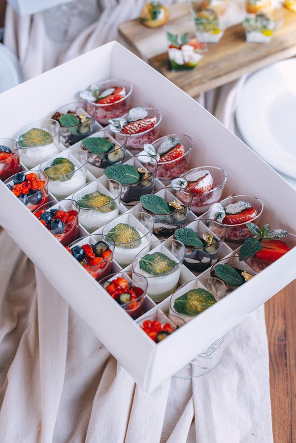 Assorted Mini Desserts in Box Display Stock Photo - Image of portion ...