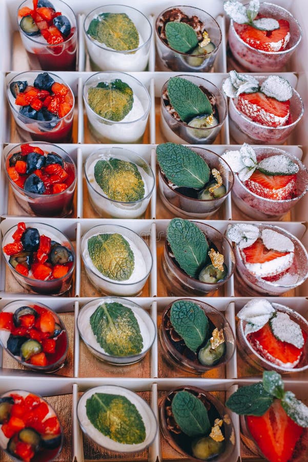 Assorted Mini Desserts in Box Display Stock Photo - Image of ...