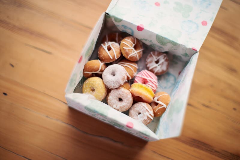 Assorted Mini Donuts in a Paper Box Stock Image - Image of snack ...