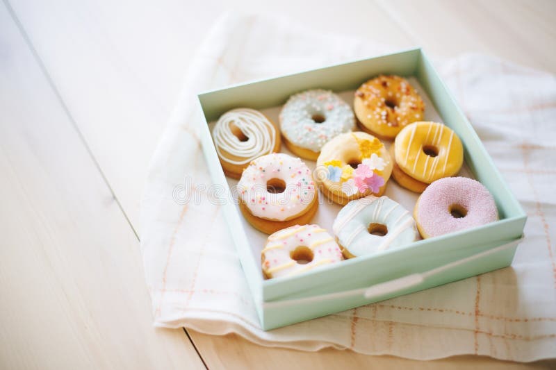 Assorted Mini Donuts in a Paper Box Stock Photo - Image of bakery ...