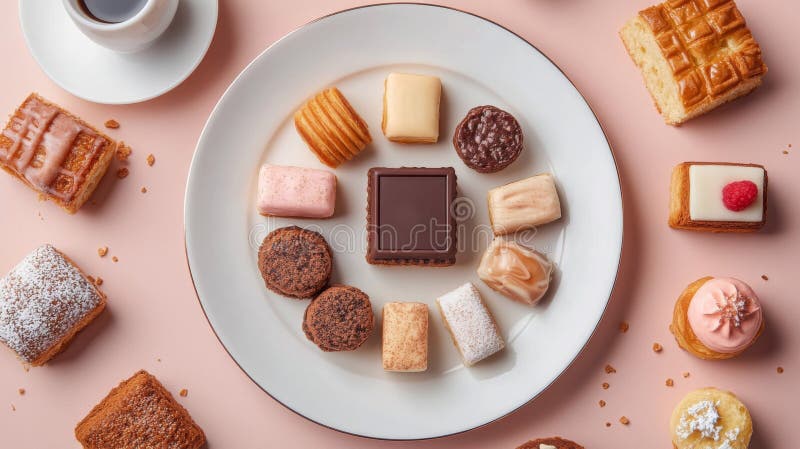 Assorted Mini Pastries on Pink Background Stock Illustration ...