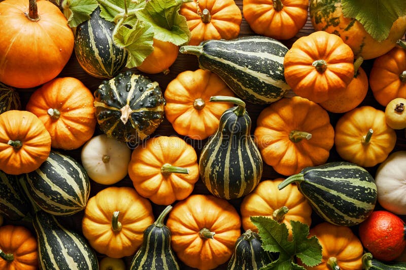 Assorted Mini Pumpkins. Autumn Aesthetic Style Top View Stock Photo ...