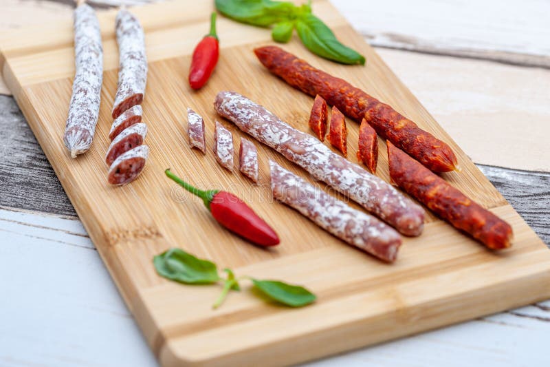 Assorted Mini Salami on a Cutting Board Stock Image - Image of puglia ...
