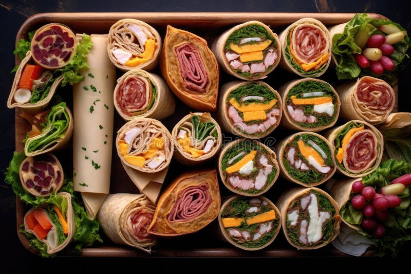 Assorted Mini Sandwiches and Wraps on a Tray Stock Illustration ...