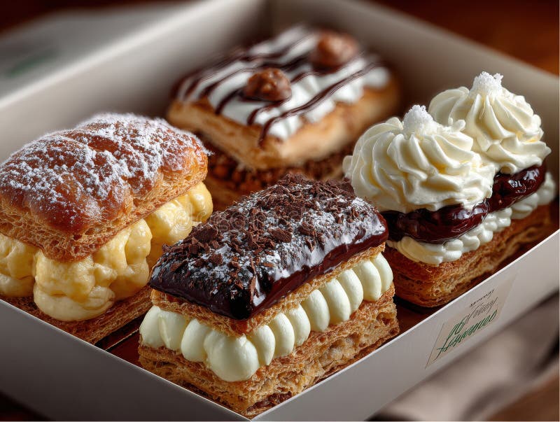 Assorted Miniature Mille Feuille Pastries Arranged Inside Open ...