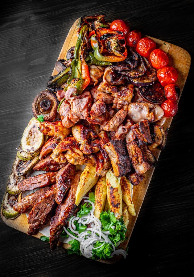 Assorted Mixed Different Grilled Meat with Vegetables Stock Photo ...