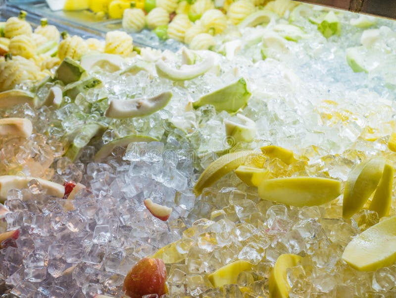 Assorted Mixed Fresh Fruits Mixed with Ice Cube Stock Photo - Image of ...