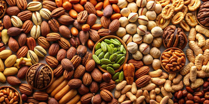 Assorted Mixed Nuts Variety Almonds Walnuts Pecans Pistachios Hazelnuts In Natural Form Ai