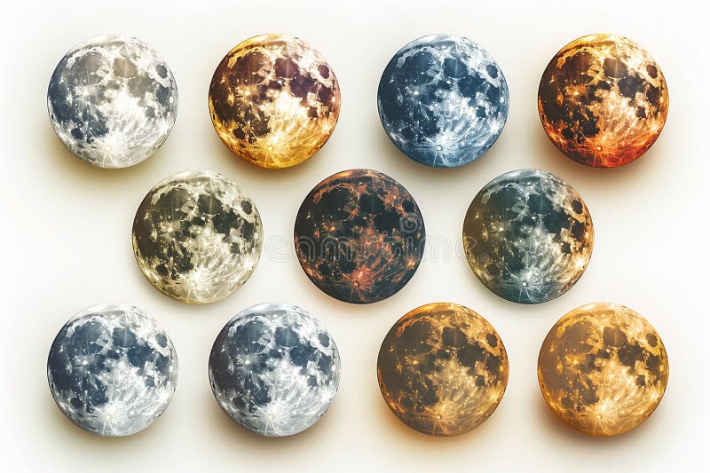 Assorted Moon-shaped Buttons in Different Colors Arranged on a White ...