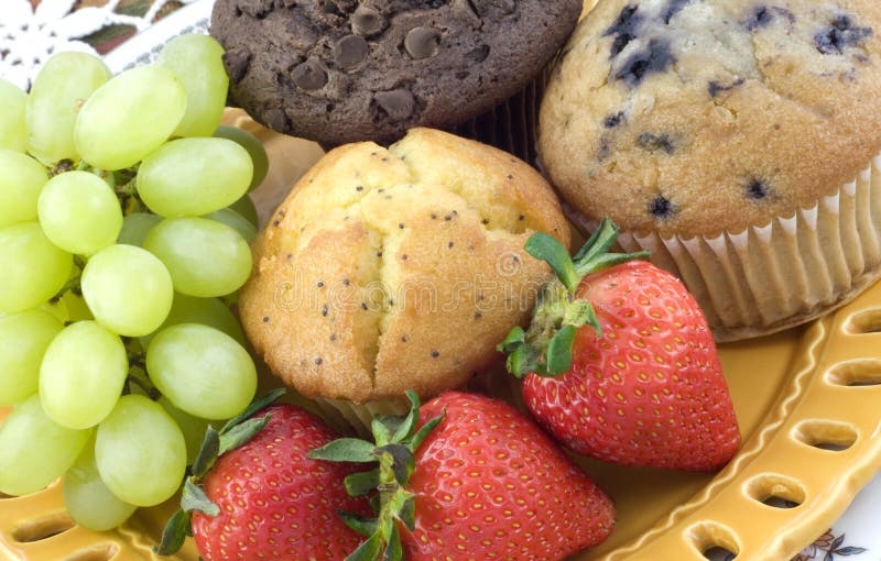 Assorted Muffins with Fresh Fruit Stock Photo - Image of chip, bake ...