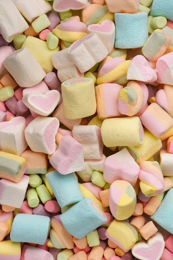 Variegated Multicolor Marshmallows Background Close-up Top View. Stock ...