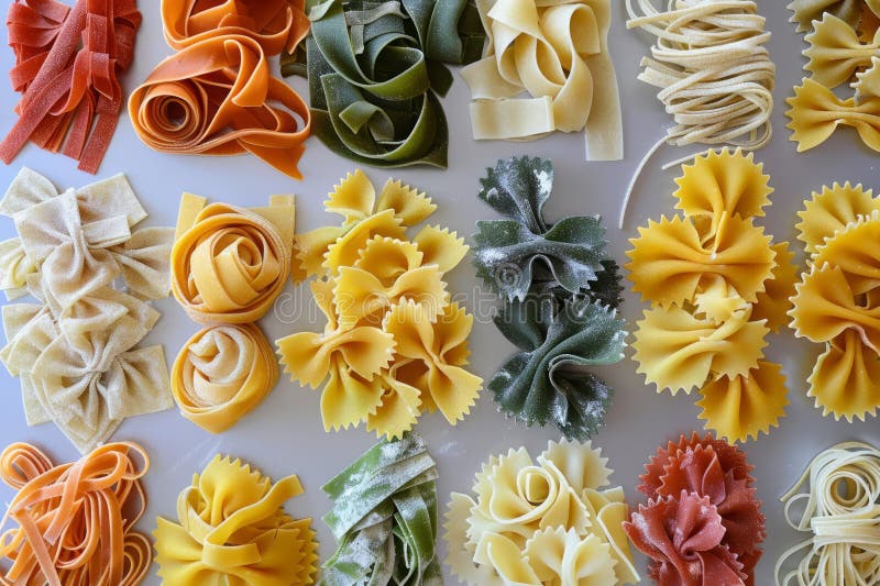 Assorted Multicolor Pasta Varieties on Rustic Background. Neural ...