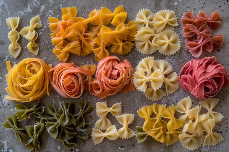 Assorted Multicolor Pasta Varieties on Rustic Background. Neural ...
