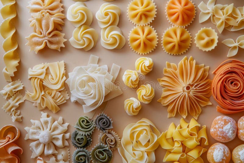 Assorted Multicolor Pasta Varieties on Rustic Background. Neural ...