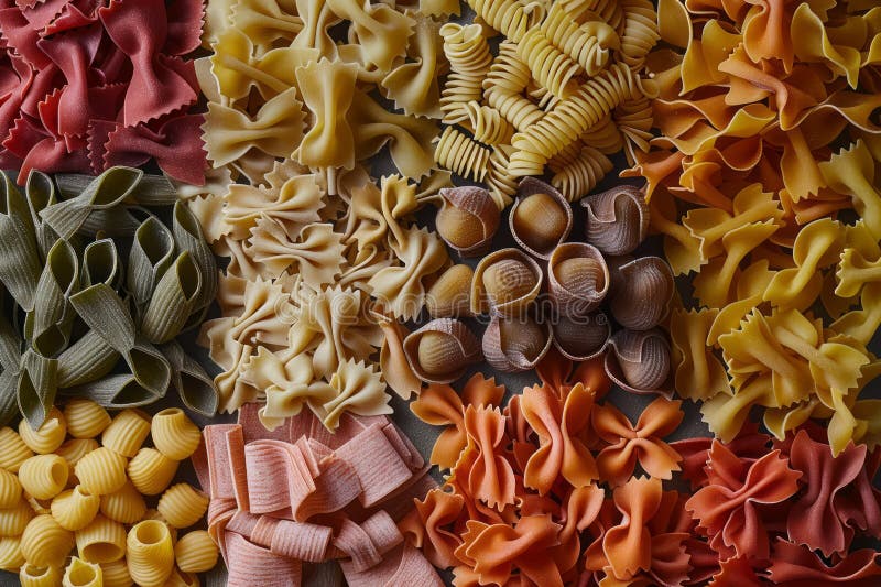 Assorted Multicolor Pasta Varieties on Rustic Background. Neural ...