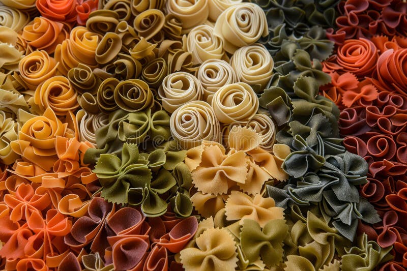 Assorted Multicolor Pasta Varieties on Rustic Background. Neural ...