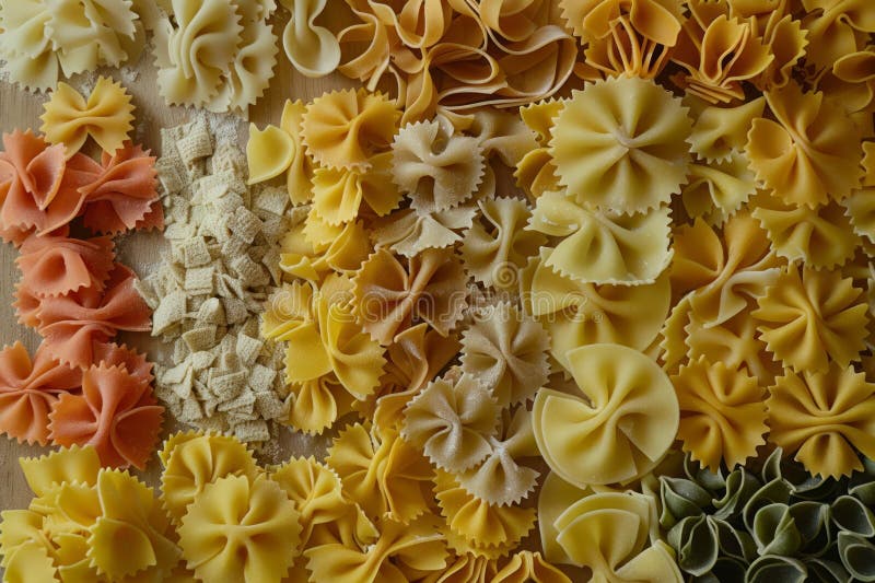 Assorted Multicolor Pasta Varieties on Rustic Background. Neural ...