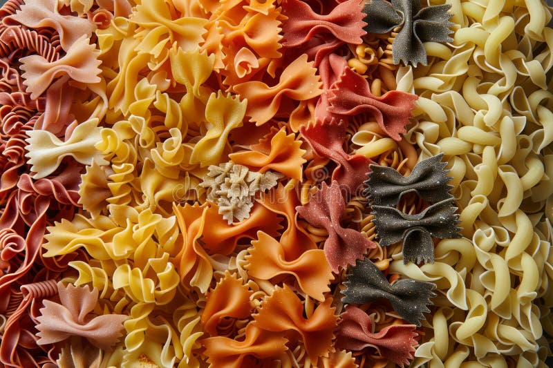 Assorted Multicolor Pasta Varieties on Rustic Background. Neural ...