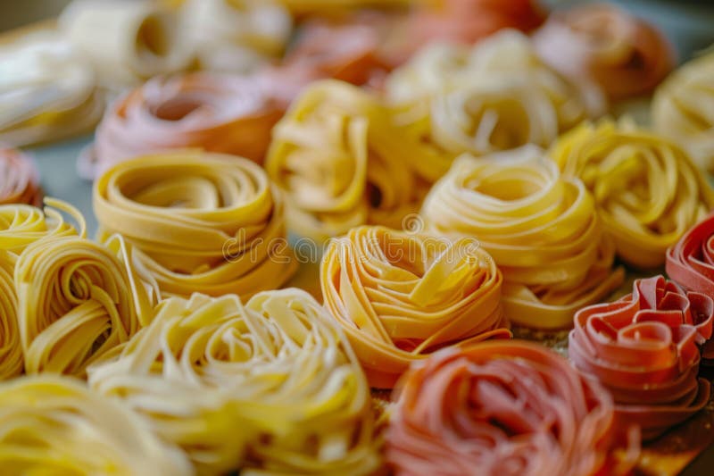 Assorted Multicolor Pasta Varieties on Rustic Background. Neural ...