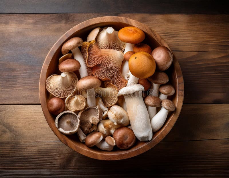Assorted Mushroom Varieties Arranged in a Wooden Bowl for Rustic ...