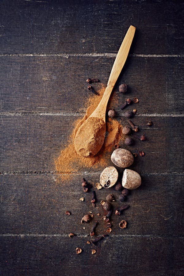 Assorted Natural Spices on Wooden Background Stock Image - Image of ...