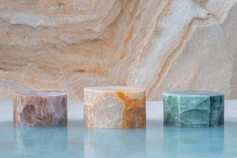 Assorted Natural Stone Cubes on Reflective Surface Stock Illustration ...