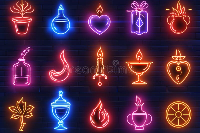Assorted Neon Signs with Diverse Lighting Types on a White Background ...