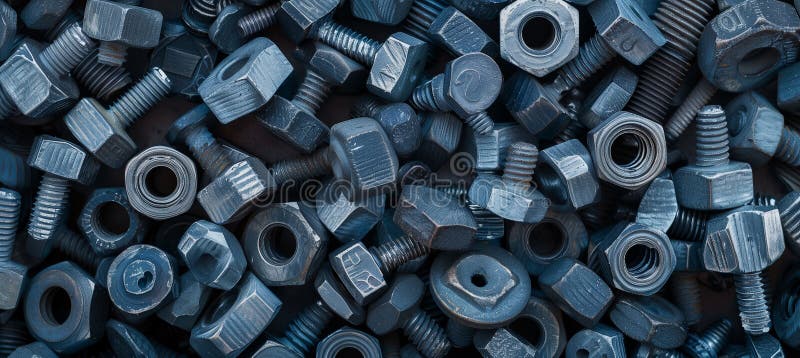Assorted New Galvanized Bolts and Nuts for Abstract Industrial Pattern ...