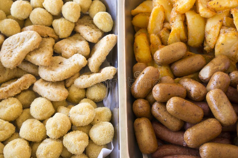 Sausage And Chicken Nuggets Stock Photo - Image of shop, crispy: 129416430