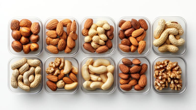 Assorted Nuts Arranged in Clear Containers, Showcasing a Variety of ...