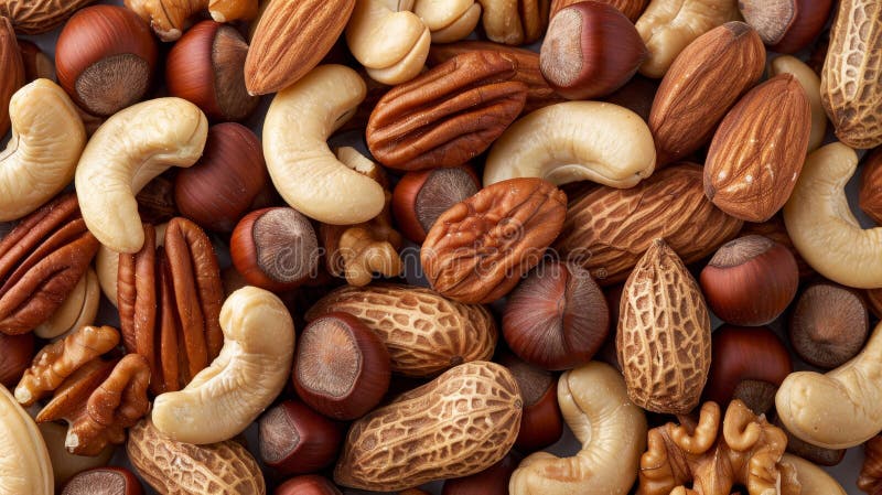 Assorted Nuts Arranged Naturally, Top View Creating a Textured ...