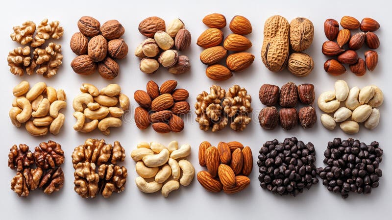 Assorted Nuts Arranged in Rows Generative AI Stock Illustration ...
