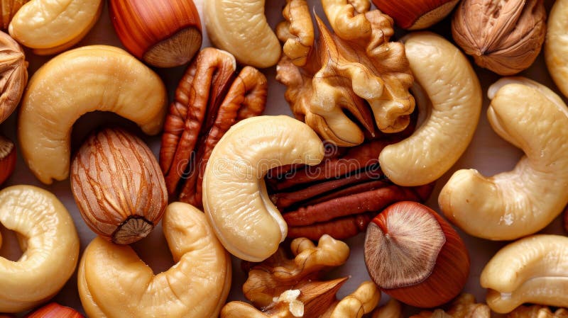 Assorted Nuts Arranged in a Top View Creating a Natural Background with ...