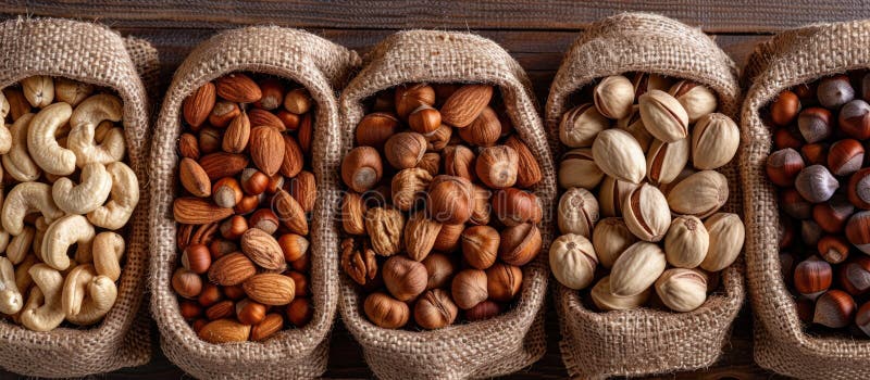 Assorted Nuts Bagged in Rows Stock Image - Image of almonds, selection ...