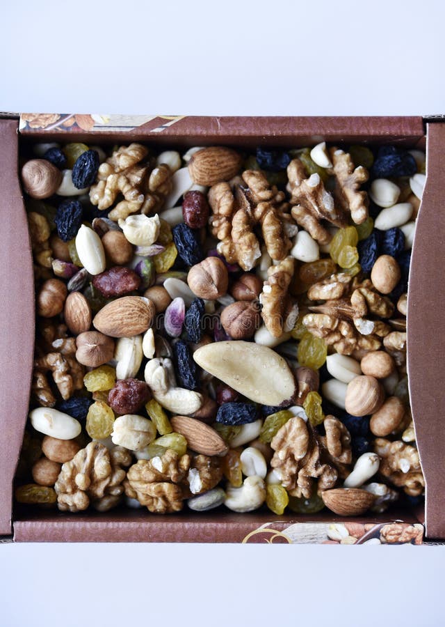 Assorted Nuts in a Box Close-up. Delicious Different Nuts in a Box ...