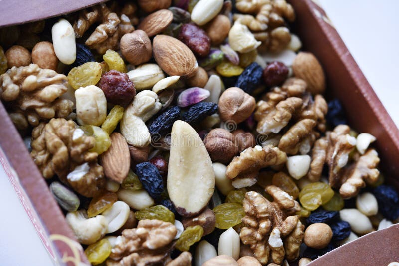 Assorted Nuts in a Box Close-up. Delicious Different Nuts in a Box ...