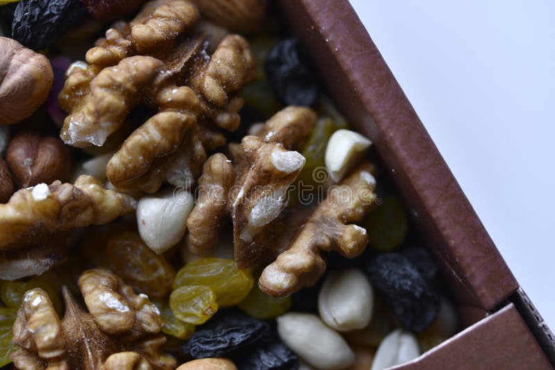 Assorted Nuts in a Box Close-up. Delicious Different Nuts in a Box ...
