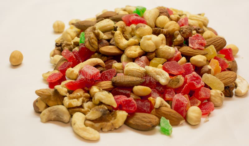 Assorted Nuts and Candied Fruit Stock Photo - Image of almonds, mixture ...