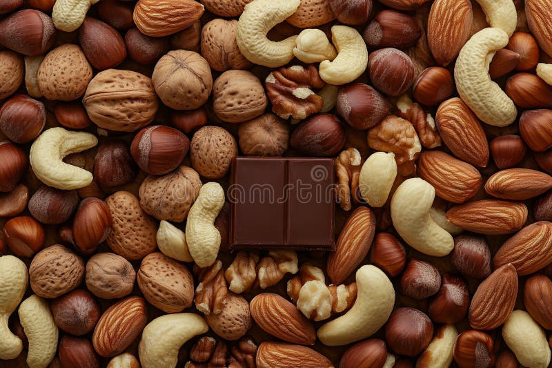 Assorted Nuts and Chocolate Bar: Wholesome Snacking Variety Stock Photo ...