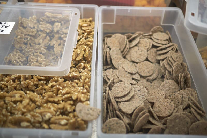 Assorted nuts and crackers stock image. Image of crunchy - 127232639