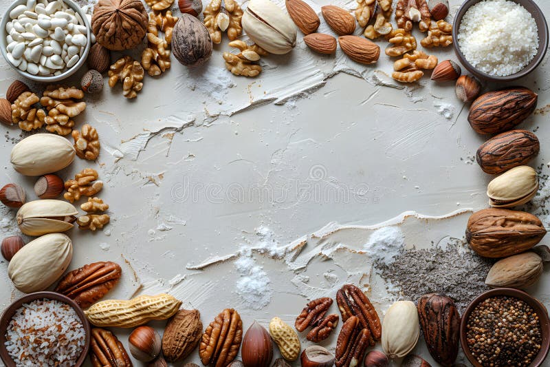 Assorted Nuts Displayed in a Circular Arrangement on a Table Stock ...