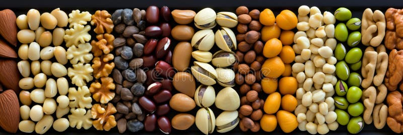 Assorted Nuts and Dried Fruits Collage, Divided by Vertical Lines ...